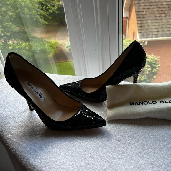 Manolo Blahnik | Shoes | Sequin Manolo Blahnik Black Size 9 2 4 12 ...